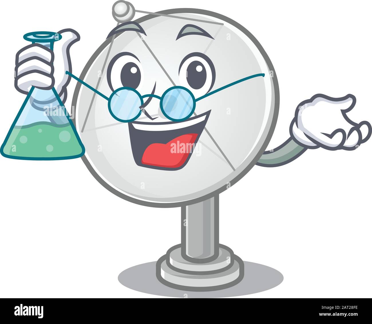 Smart Professor satellite dish cartoon character with glass tube Stock ...