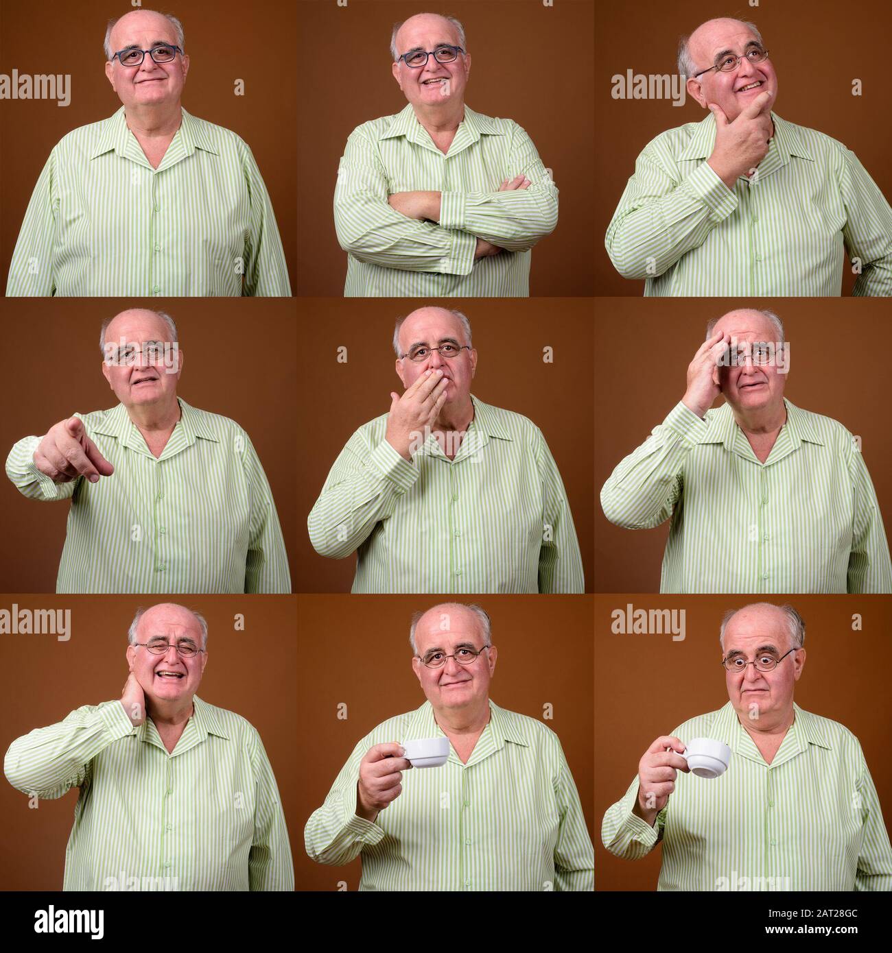 Collage of overweight senior man with eyeglasses Stock Photo - Alamy