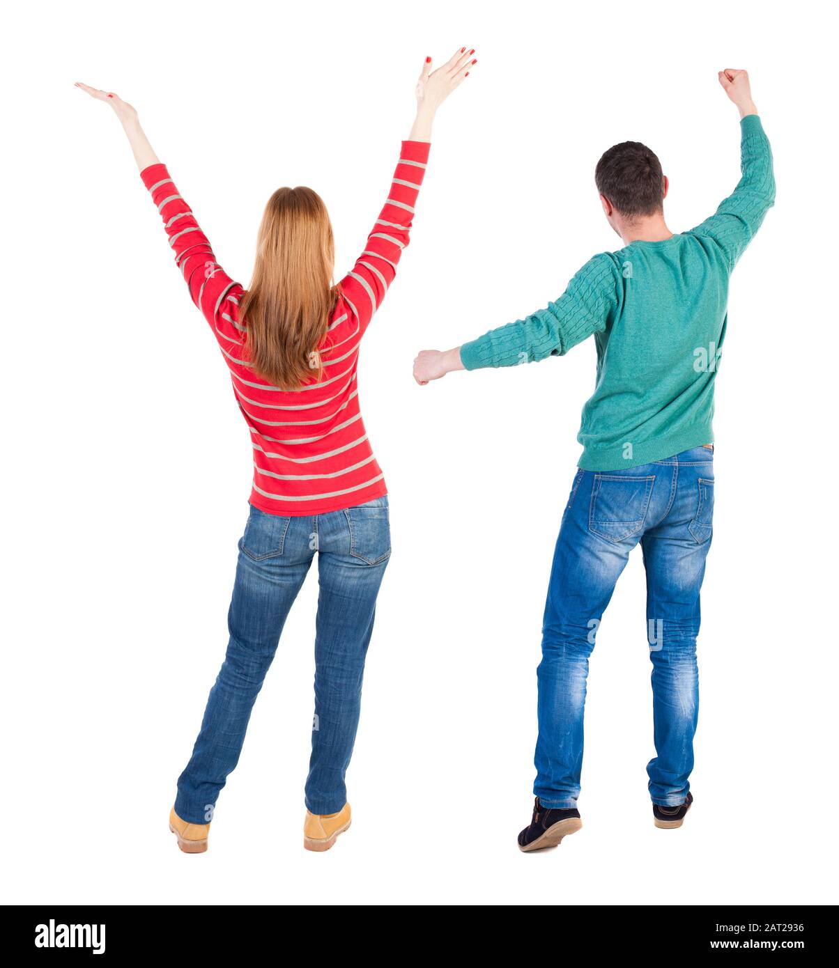 Back view of couple in sweater. beautiful friendly girl and guy ...