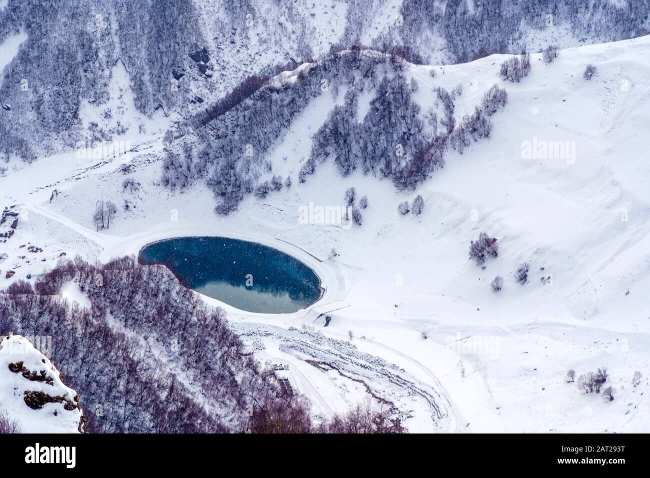 Snow-capped mountain peaks and deep gorges in the area of cross pass ...