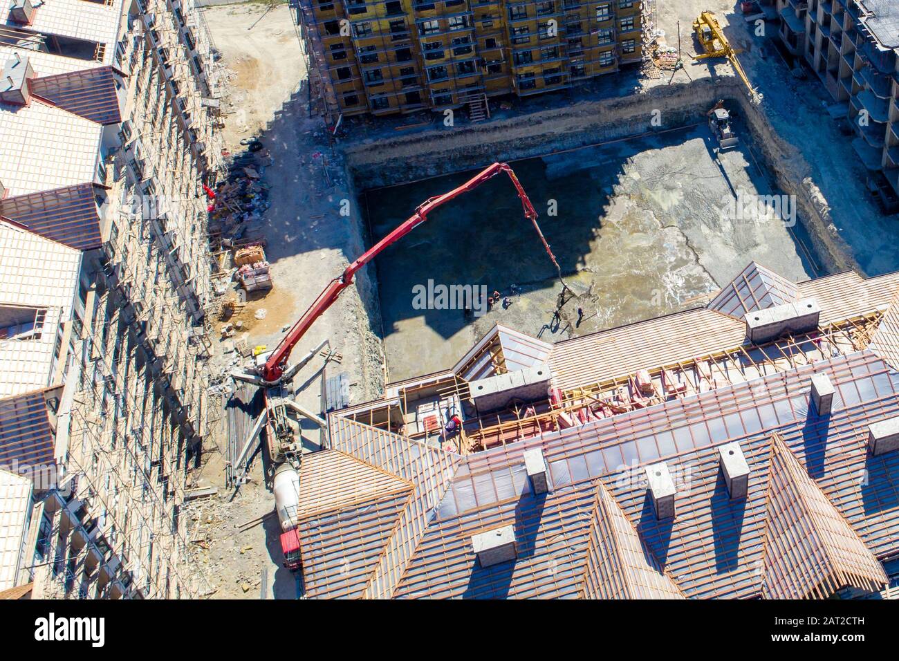 Construction of a multi-storey residential complex. Aerial view ...