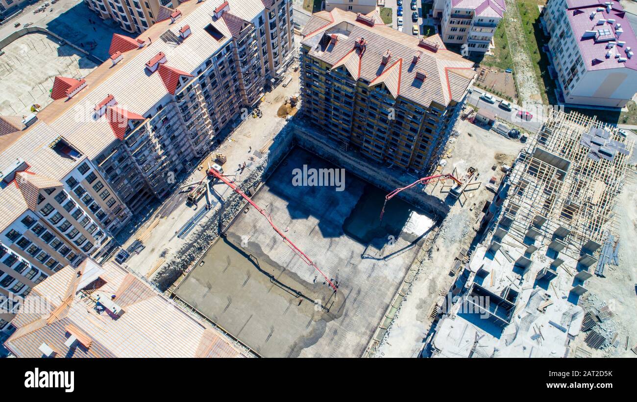 Construction of a multi-storey residential complex. Aerial view ...