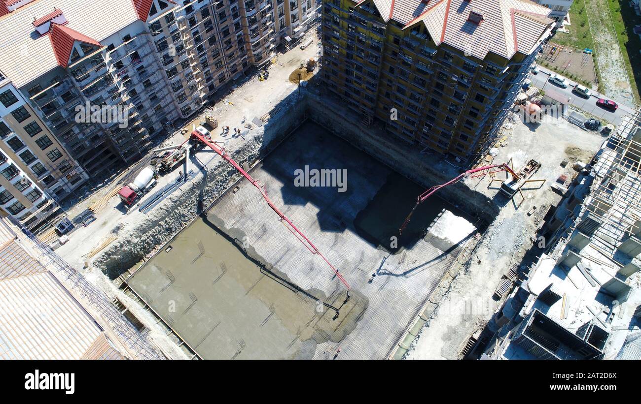 Construction of a multi-storey residential complex. Aerial view ...