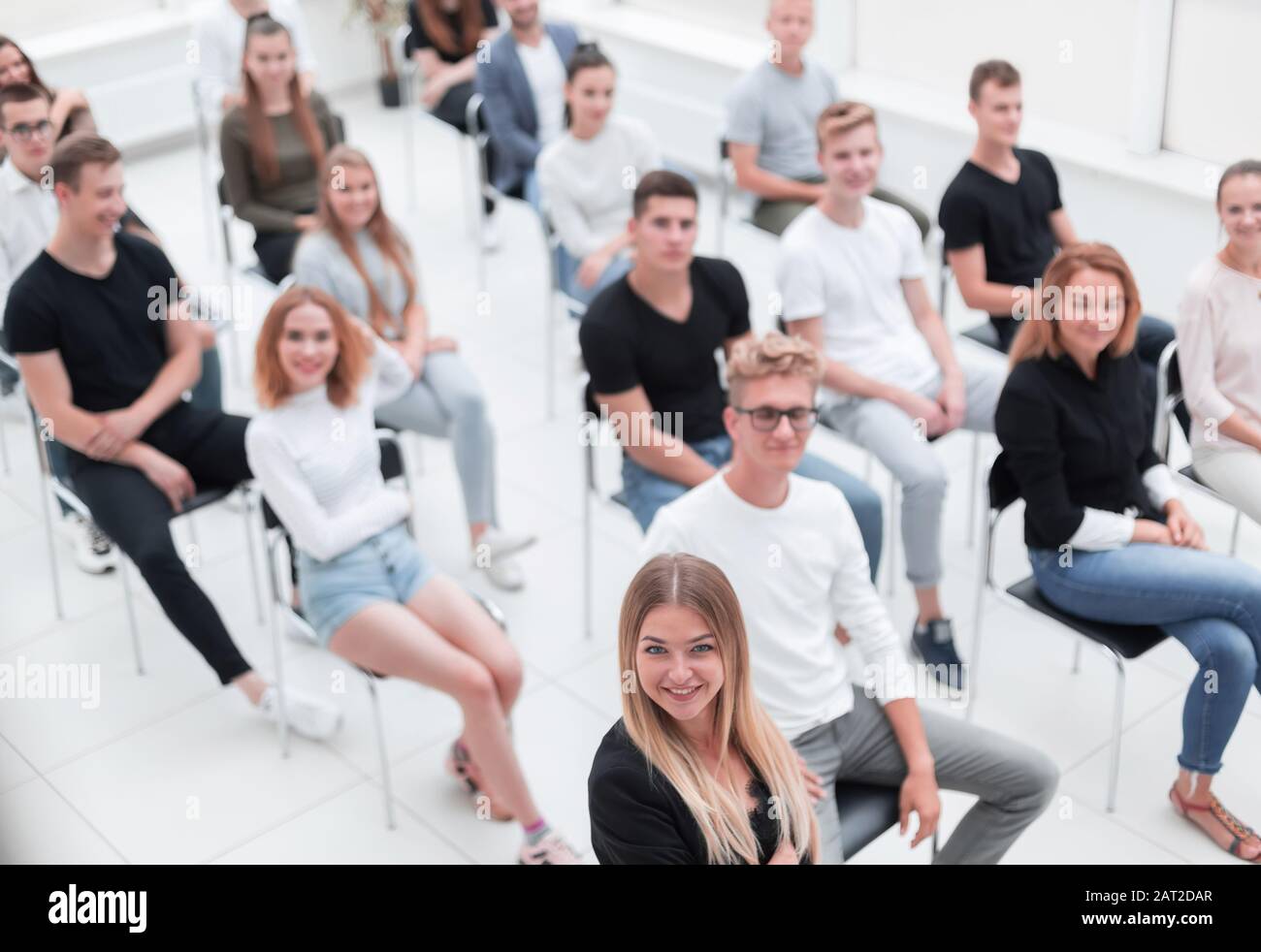 top view. audience of young people sitting in the conference room Stock ...