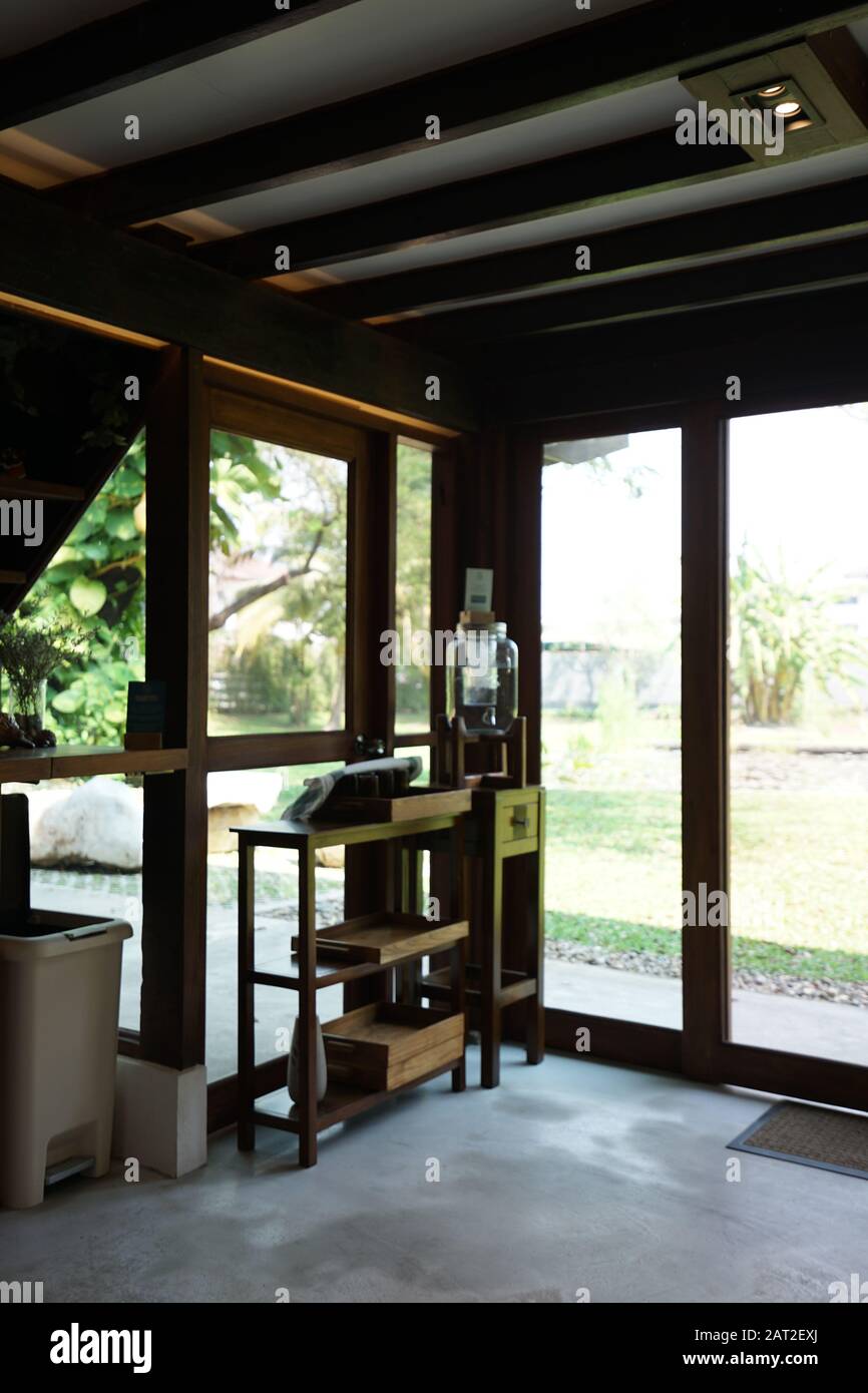 Wooden self service water station Stock Photo - Alamy