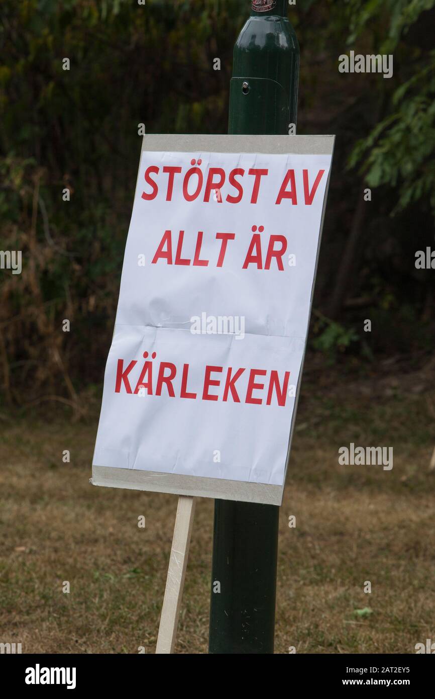 During the Stockholm Pride, this sign was leaning against a post Stock ...