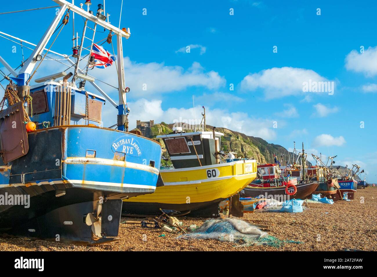 Hastings Fishing Boats pulled up on the Old Town Stade Fishermen's ...