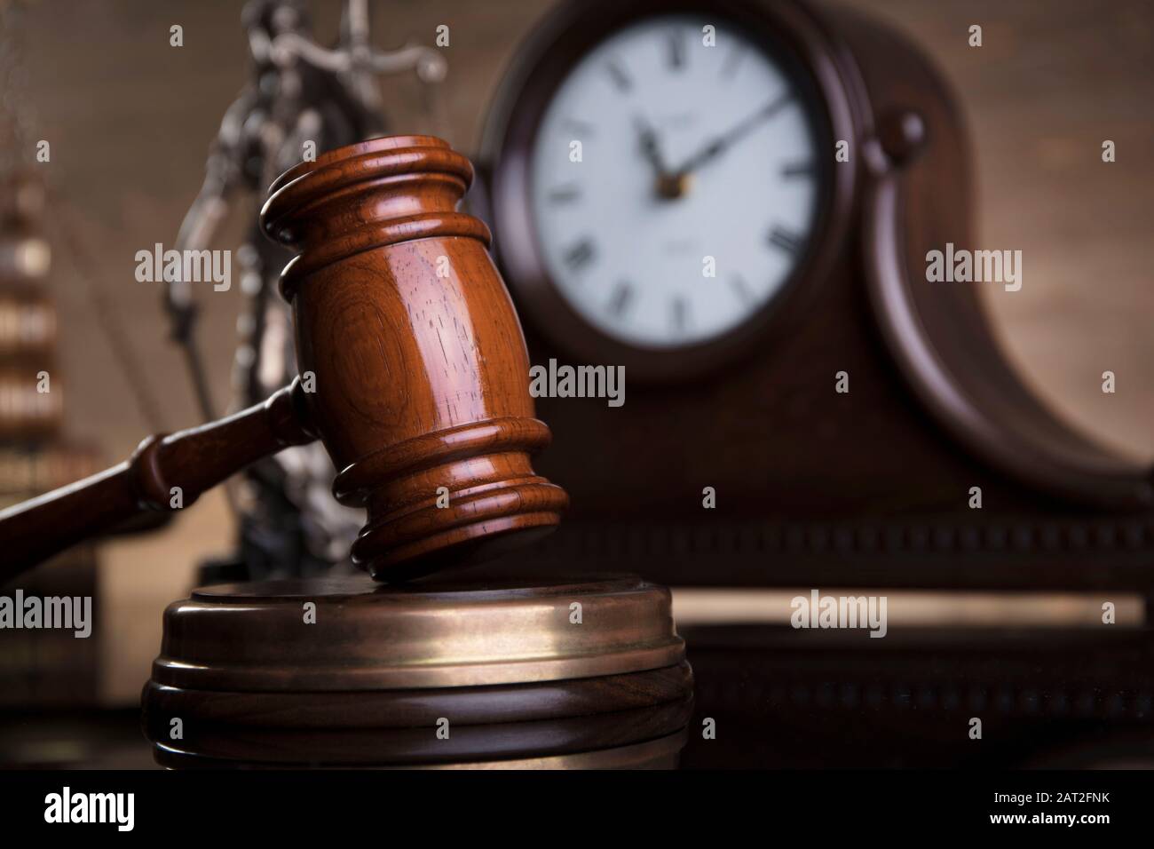 Law and justice theme. Judge’s gavel, Themis statue, scale, legal books ...