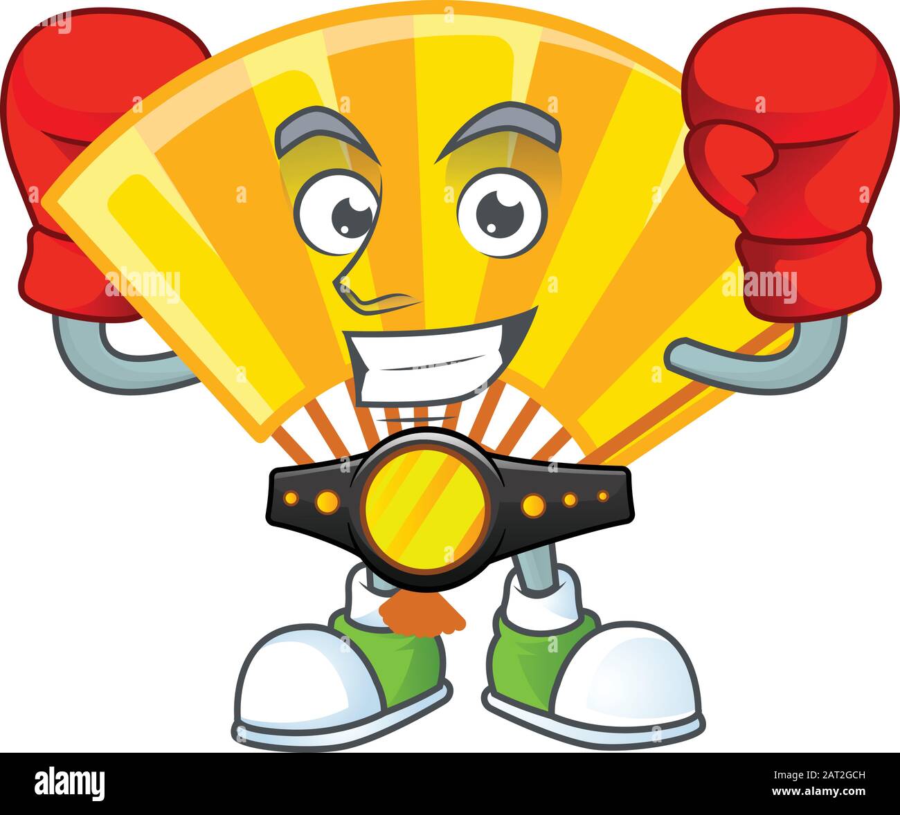Happy Face Boxing gold chinese folding fan cartoon character design ...