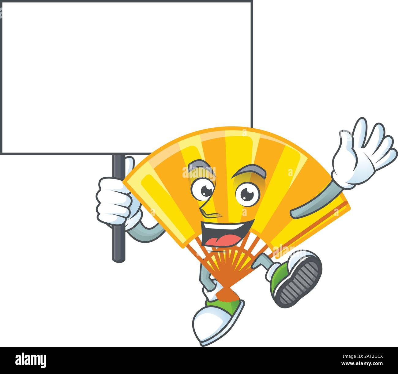 An icon of gold chinese folding fan cartoon character style bring board ...