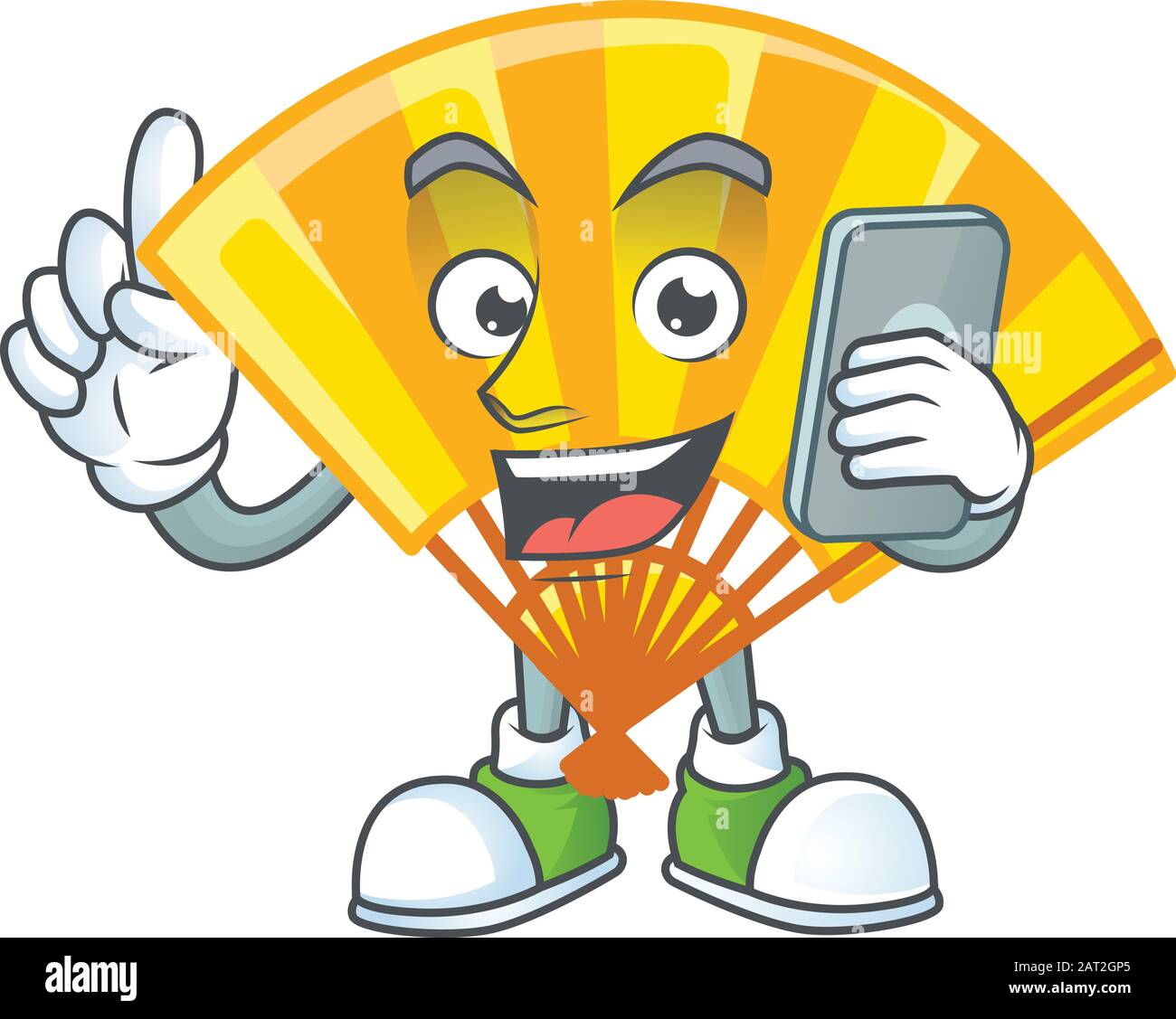 Cute design of gold chinese folding fan speaking on the phone Stock ...