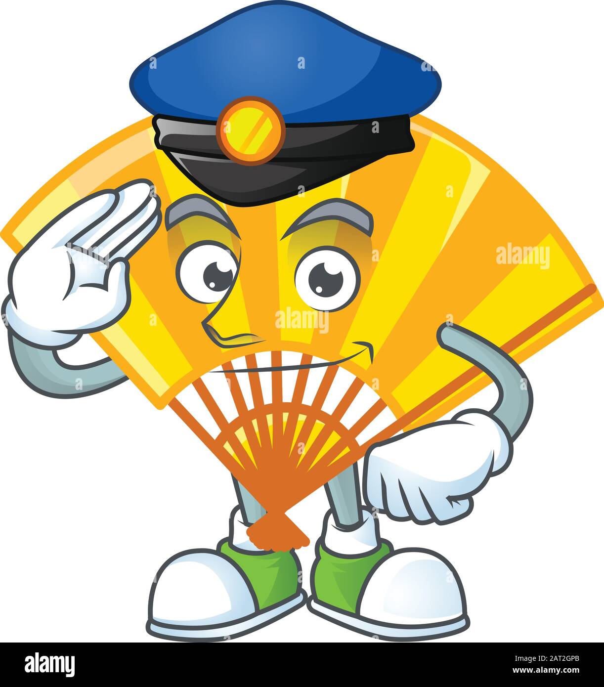 A character design of gold chinese folding fan in a Police officer ...