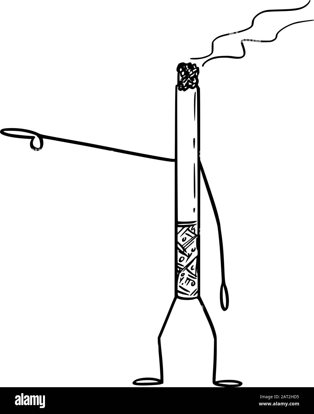 Vector illustration of cartoon smoking cigarette character showing or ...