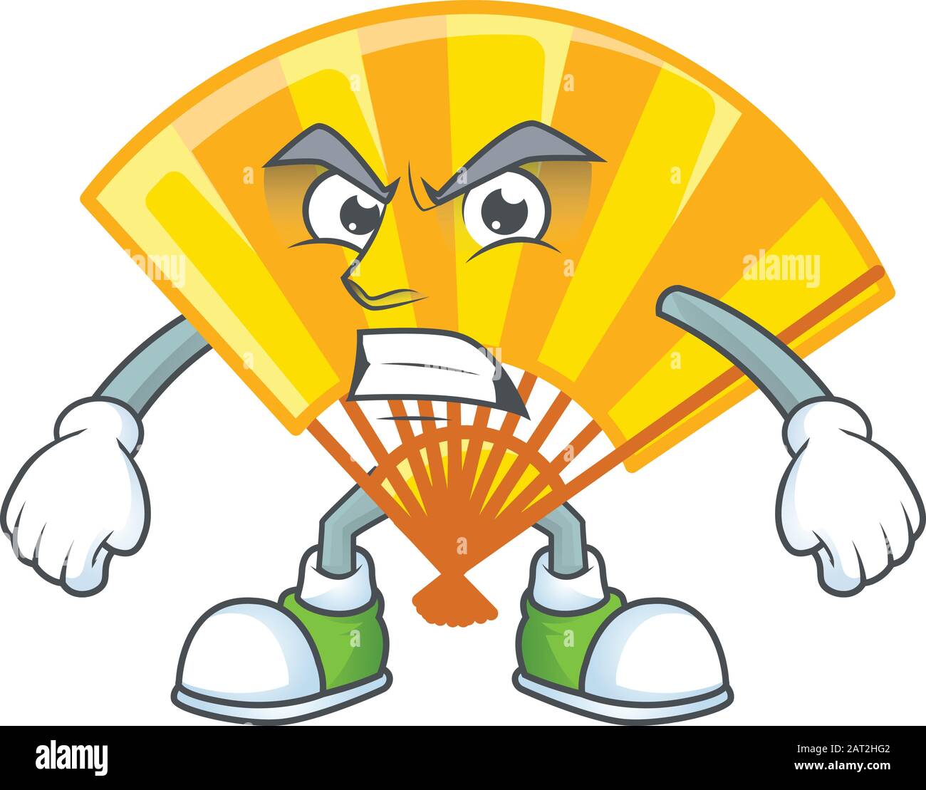cartoon character of gold chinese folding fan with angry face Stock ...