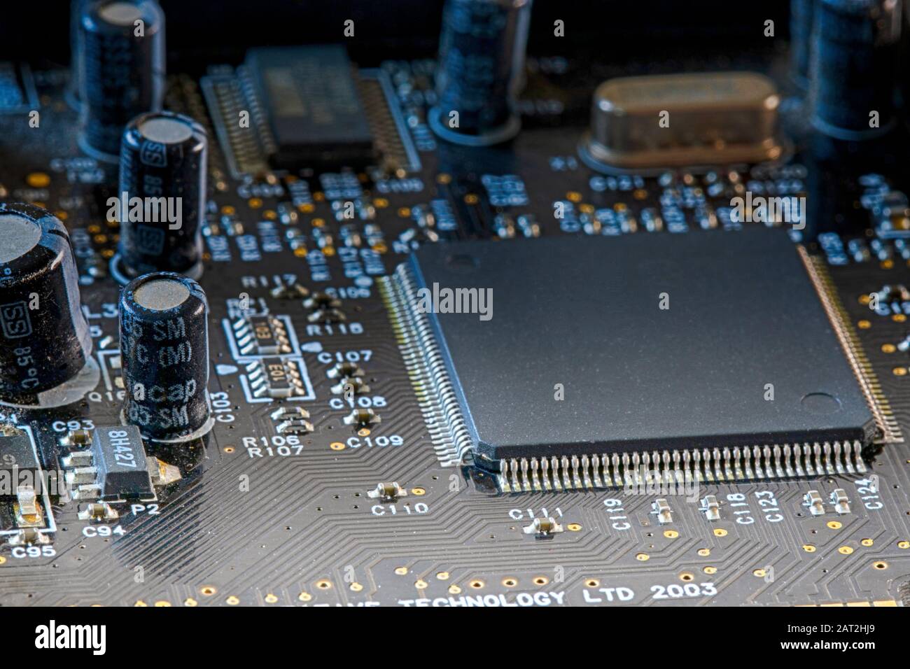 PC microchip. Integrated semiconductor microprocessor on circuit board ...