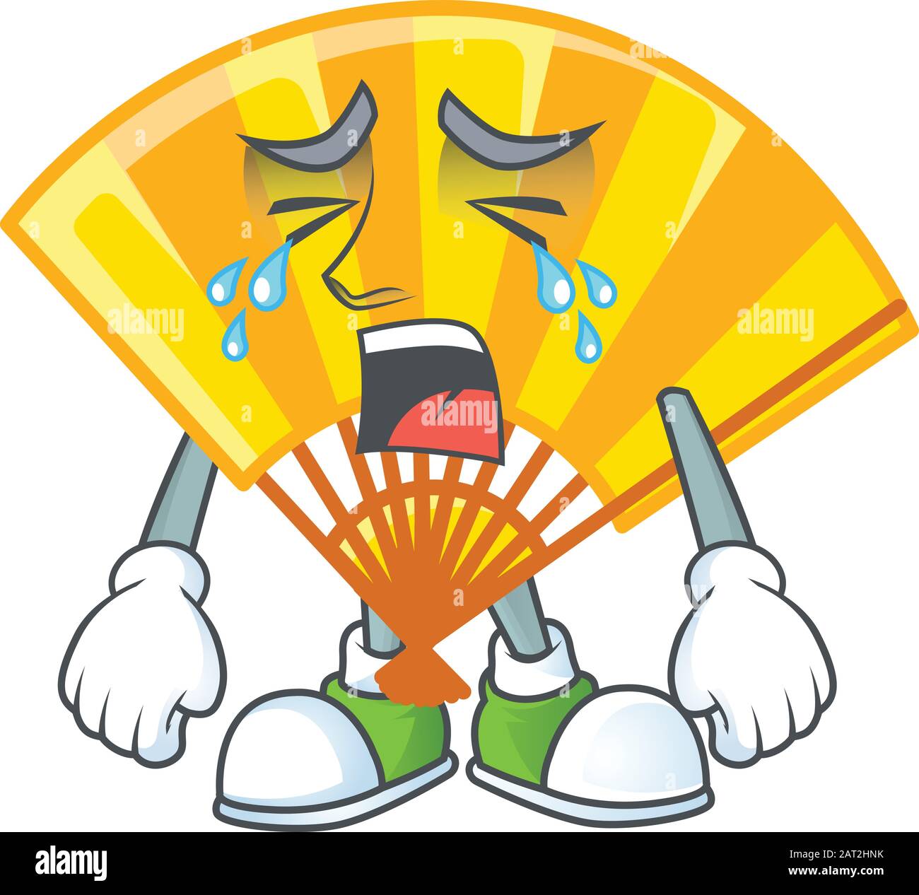 Sad of gold chinese folding fan cartoon mascot style Stock Vector Image ...