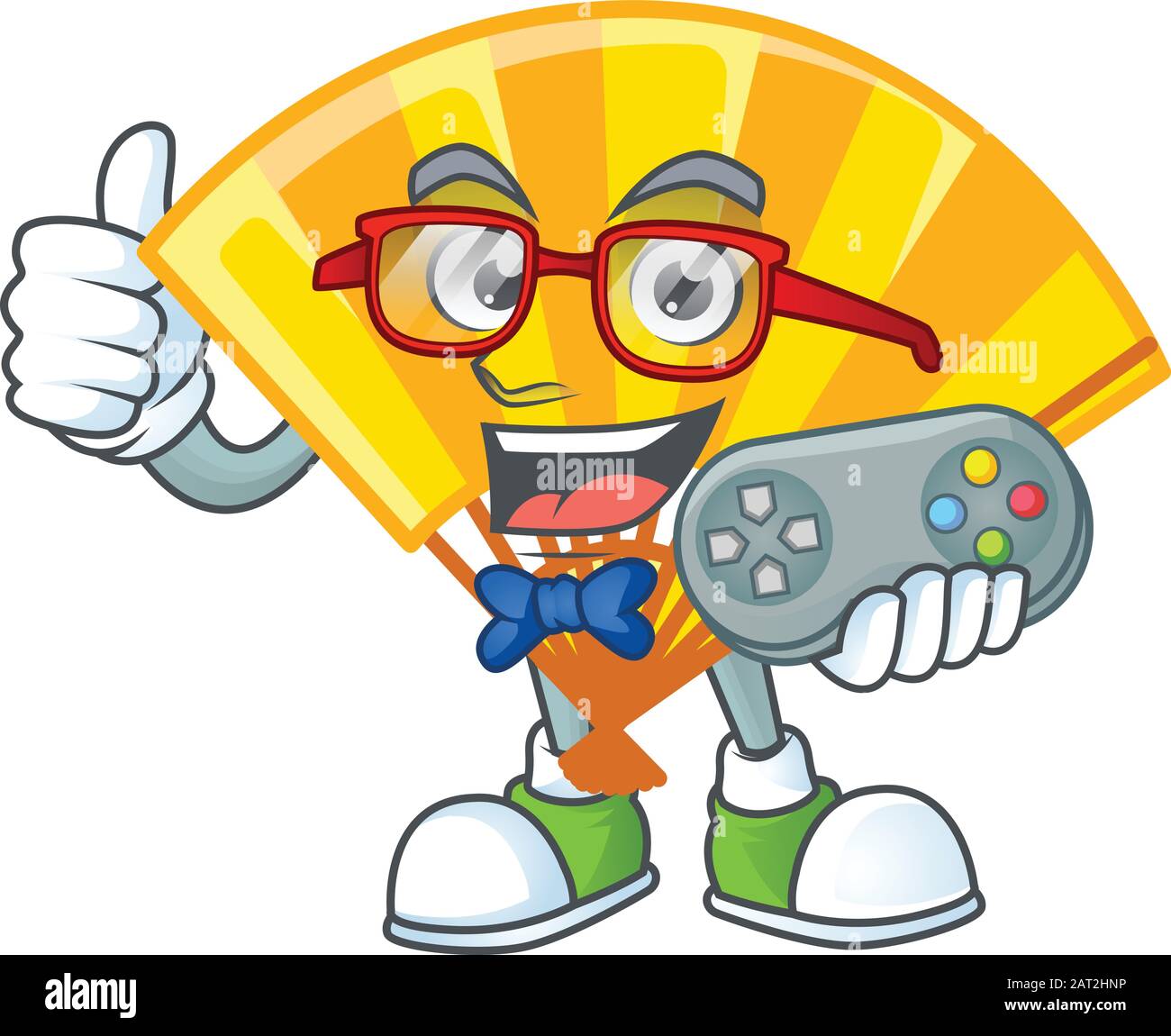 Smiley gamer gold chinese folding fan cartoon mascot style Stock Vector ...