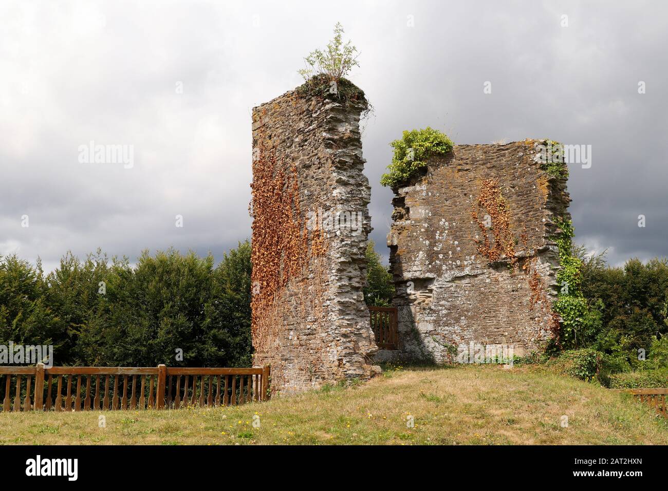 Ruins of medieval castle, Corlay, department Côtes-d'Armor, Brittany ...