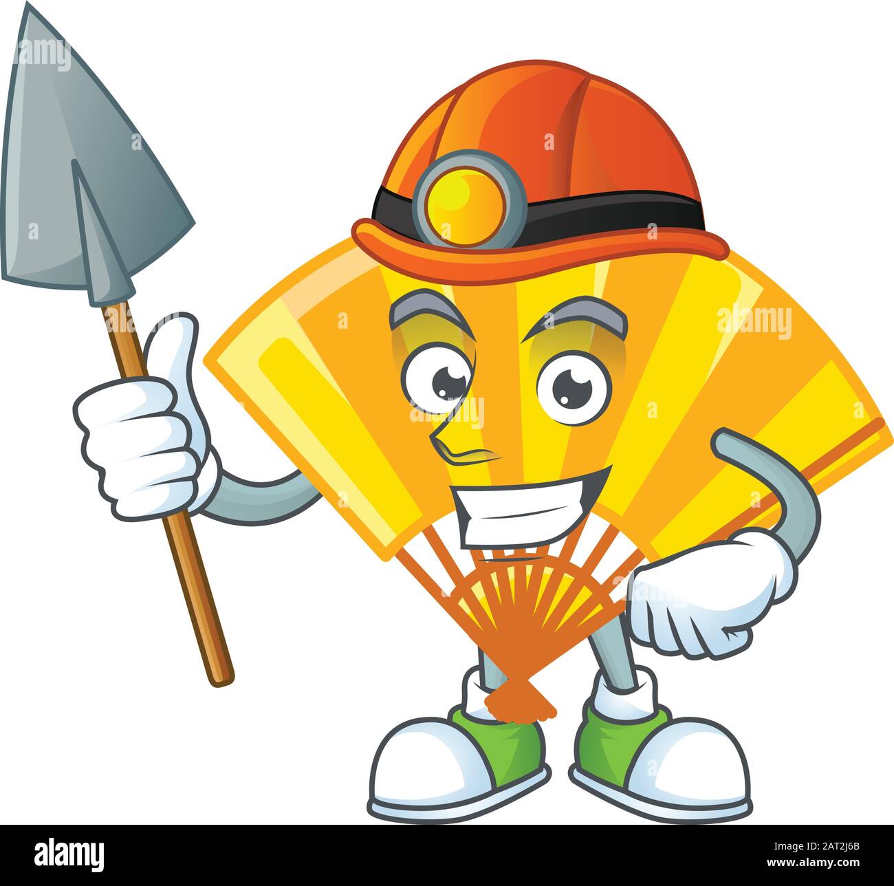 Cool clever Miner gold chinese folding fan cartoon character design ...