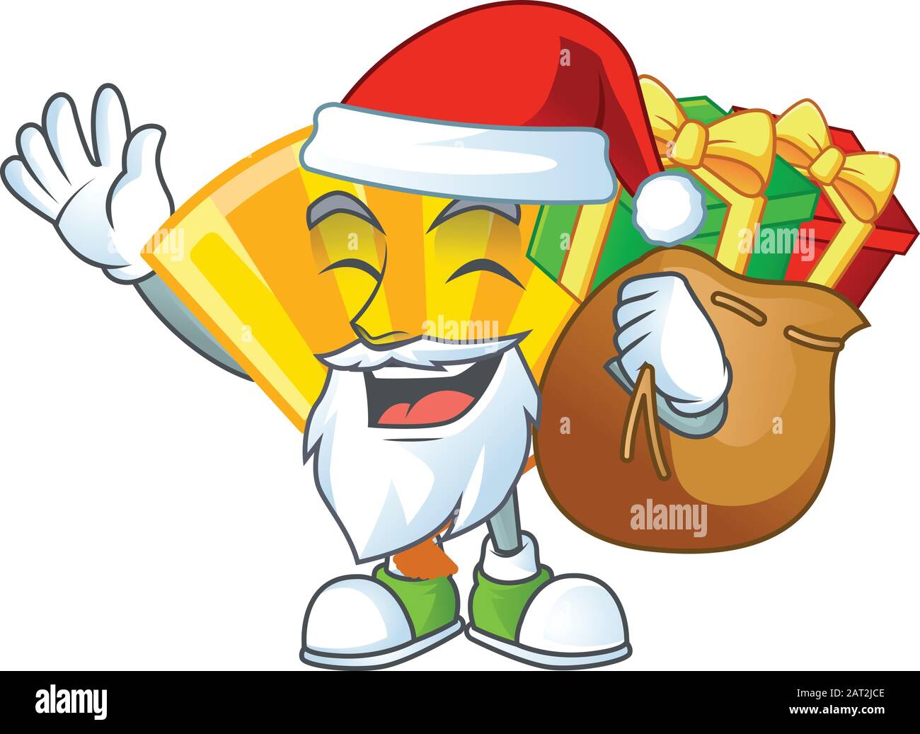 Santa gold chinese folding fan Cartoon character design having box of ...
