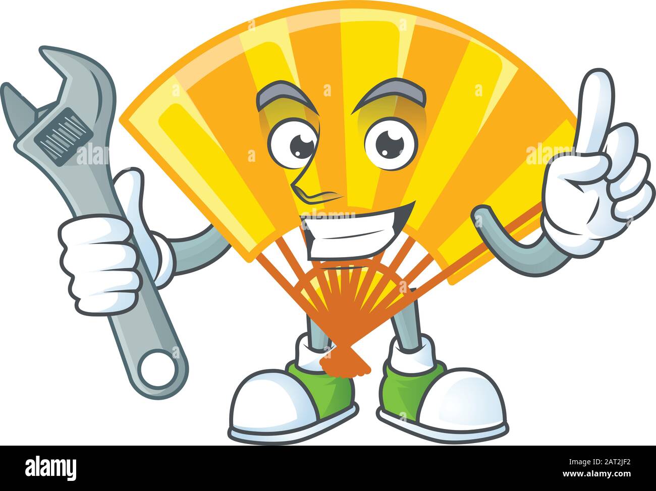 Smart Mechanic gold chinese folding fan cartoon character design Stock ...
