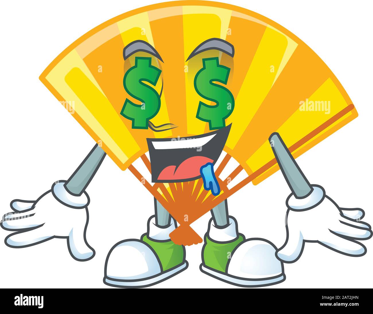 Happy rich gold chinese folding fan with Money eye cartoon character ...