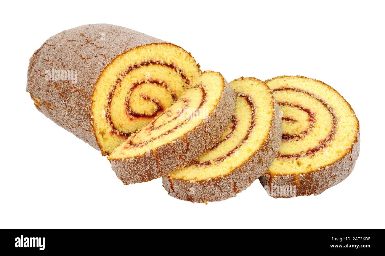 Traditional sponge Swiss roll with raspberry jam flavour filling ...