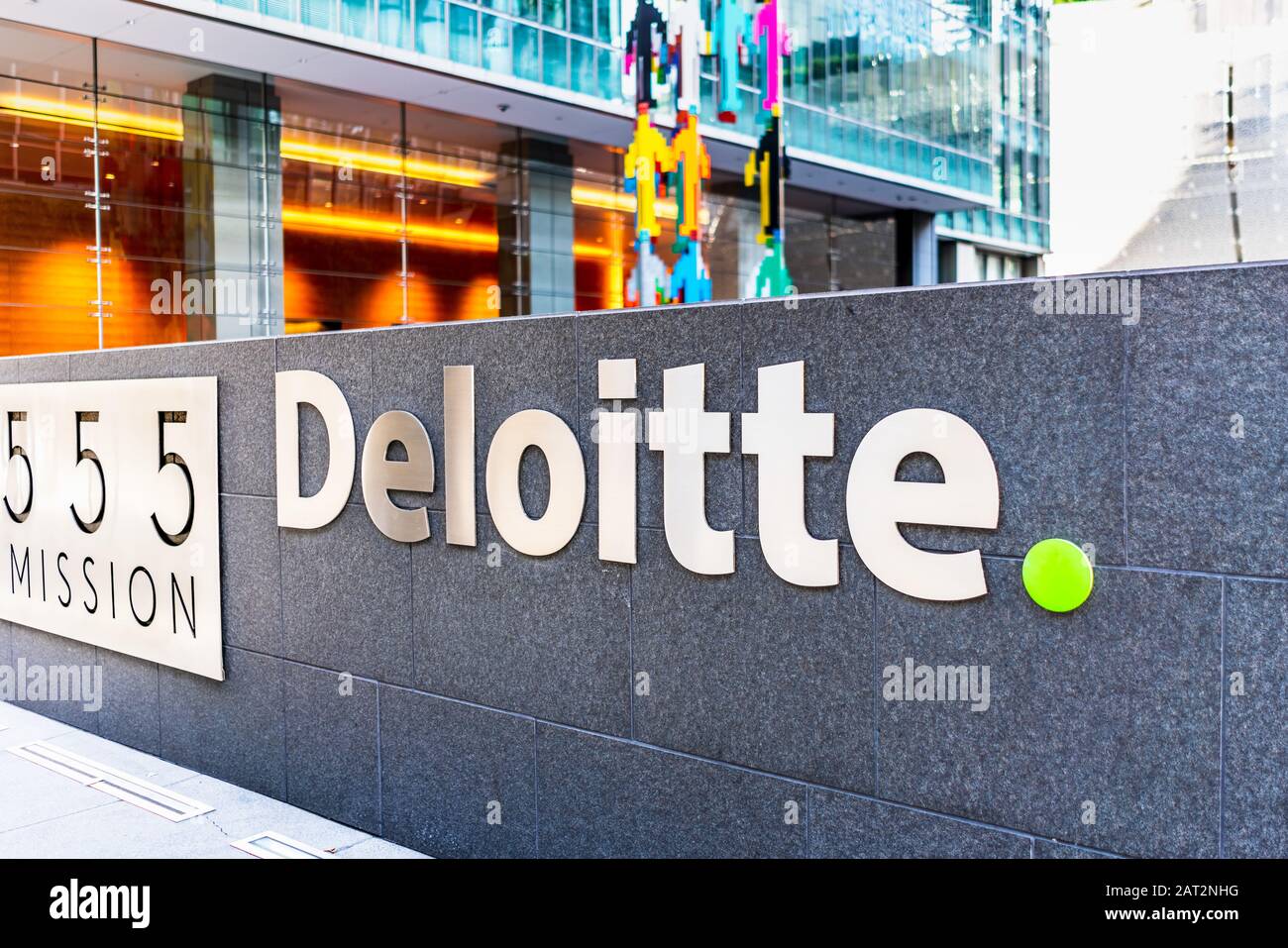 Jan 18, 2020 San Francisco / CA / USA - Deloitte sign in front of their ...
