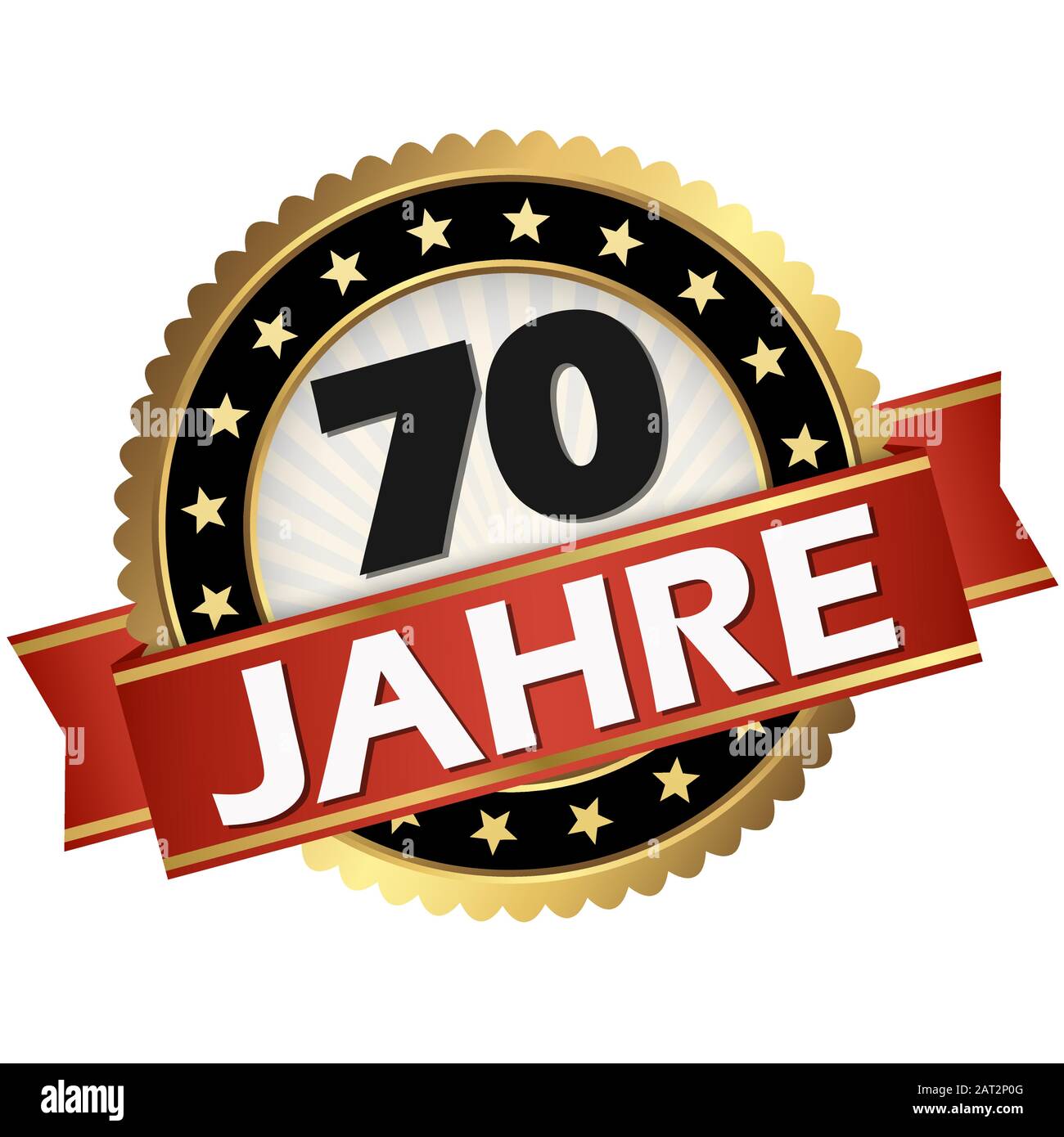 round jubilee button with red banner and german text 70 years Stock ...