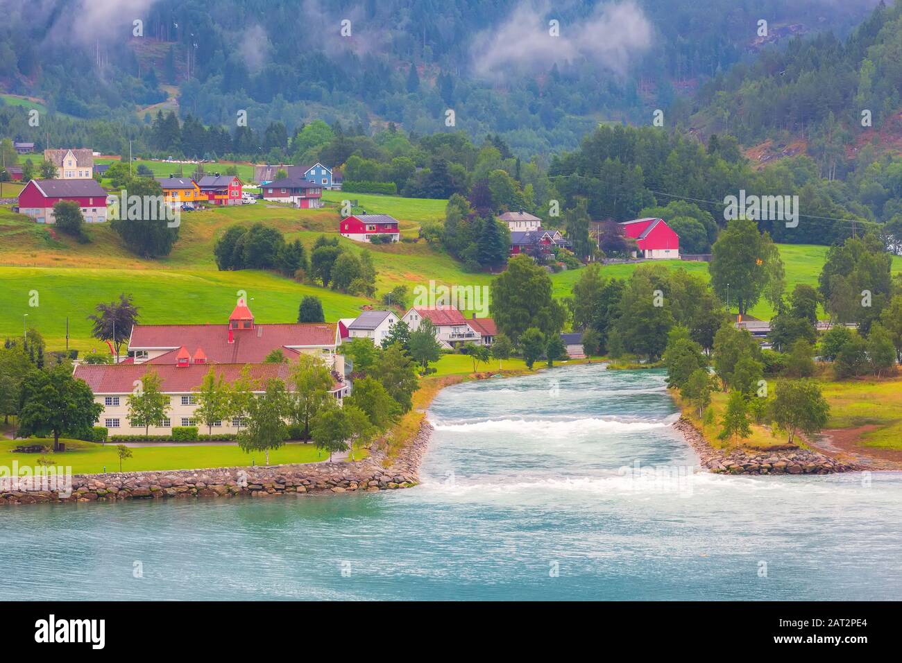 Norwegian fjord village landscape in Loen, Olden, Norway Stock Photo ...