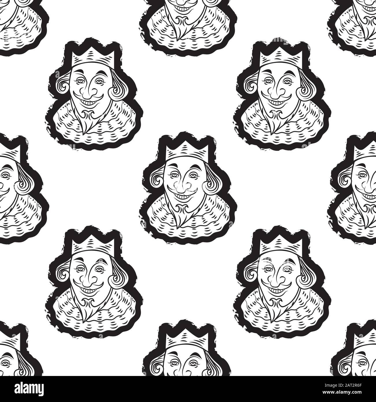 Seamless pattern the face of the king with the crown spot of ink on a ...