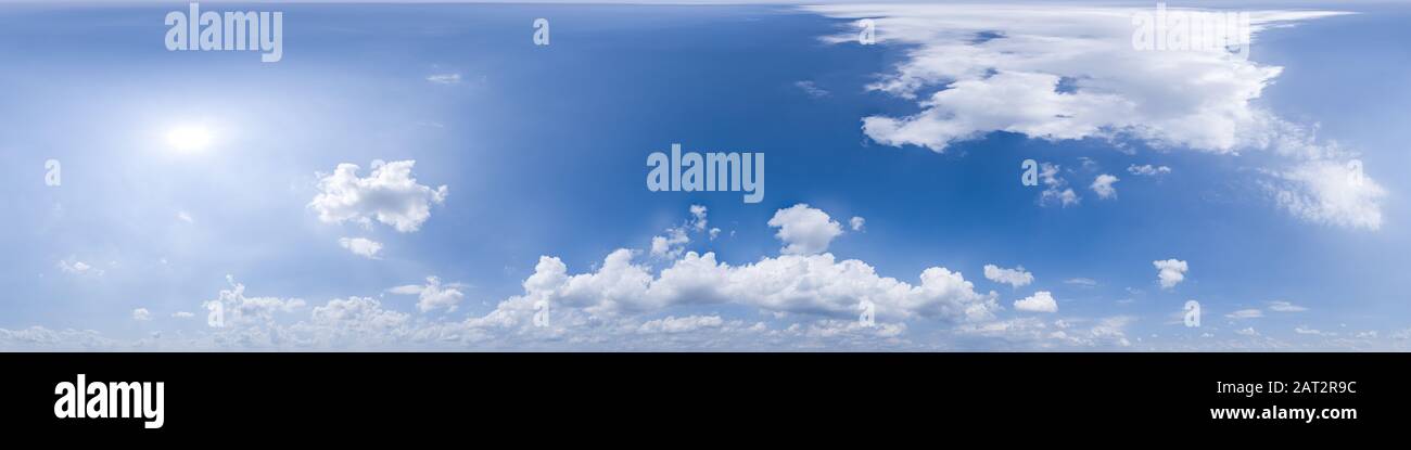 Seamless panorama with blue sky 360-degree view and beautiful clouds ...
