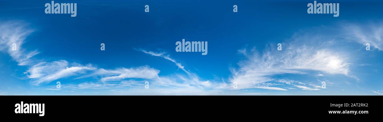 Seamless panorama with blue sky 360-degree view and beautiful feather ...