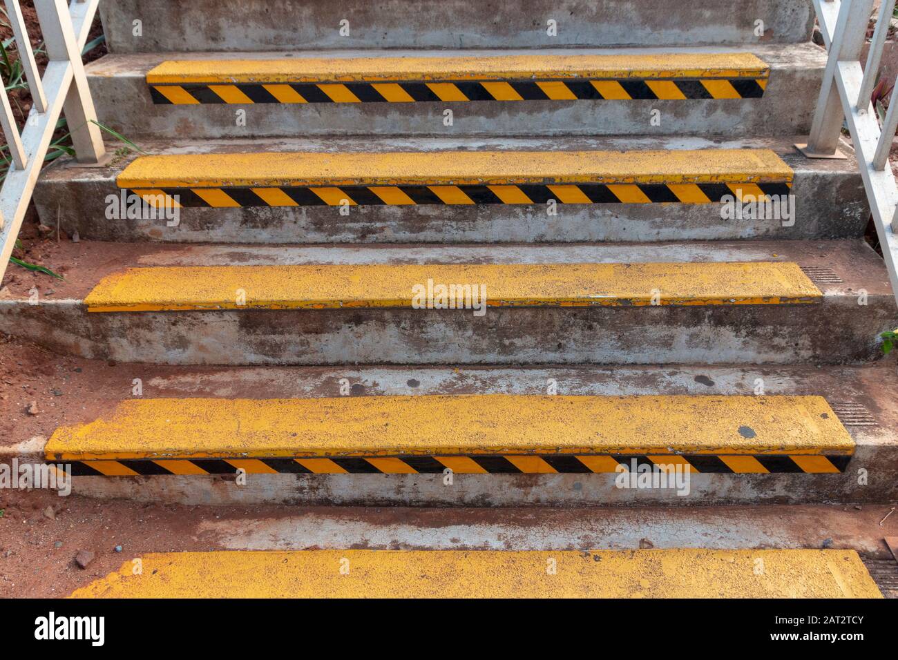 A close up view of stairs marked with danger paint to show where they ...