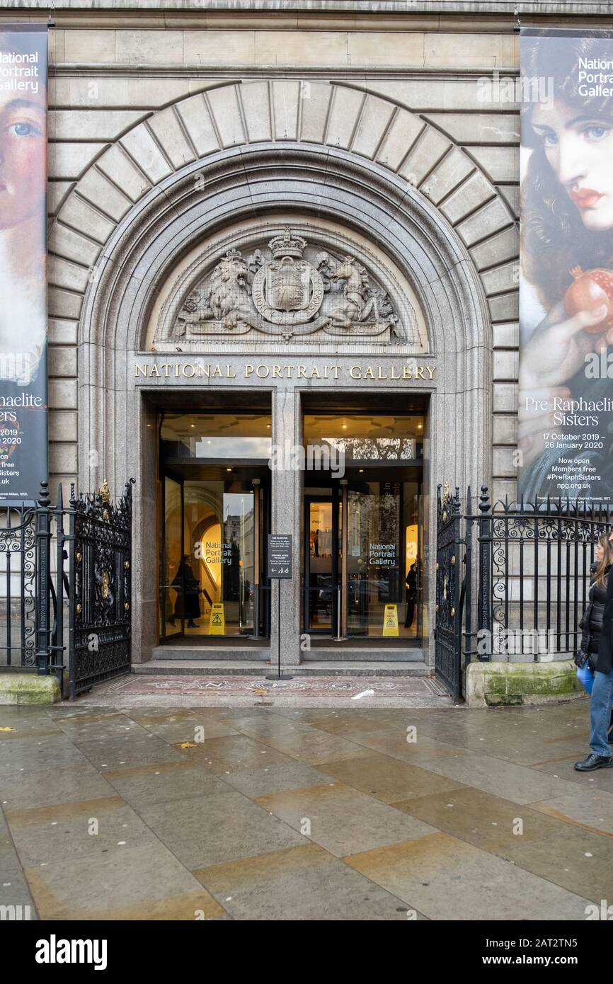 London / UK - Dec 01, 2019: Entrance to the National Portrait Gallery ...