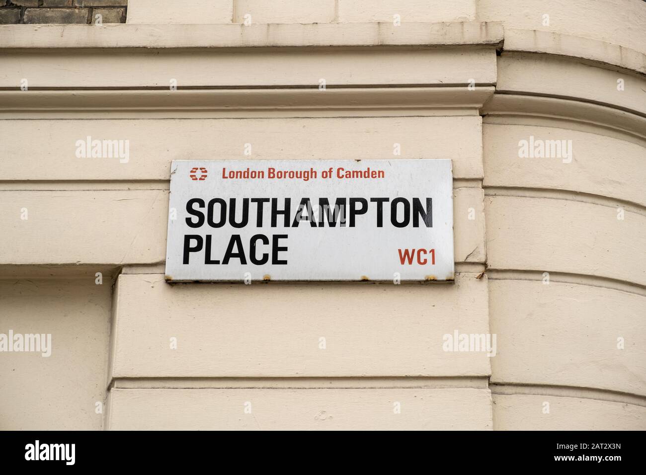 Southampton Street name sign, London Borough of Camden, UK. A street ...