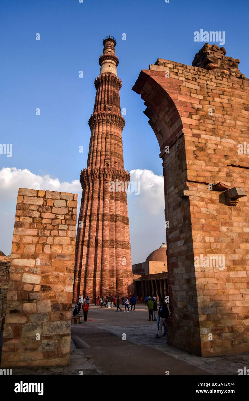 Delhi, India. 30th Jan, 2020. Visitors walk around the historic Qutub ...