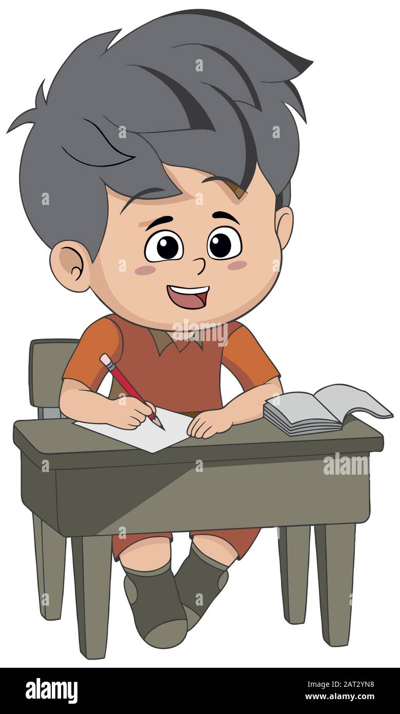 Cute student in class room waiting for teacher Stock Photo - Alamy