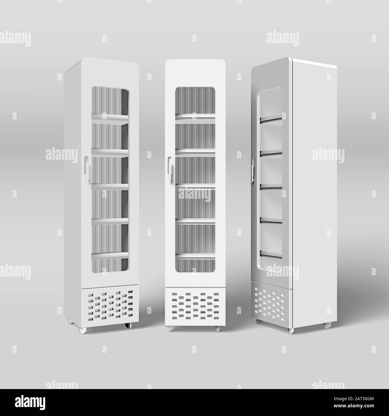 Set of empty door display refrigerator. Isolated on white background ...