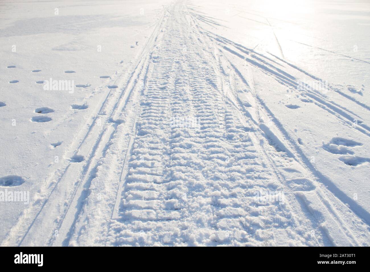 Car track on snow. Winter adventure concept Stock Photo - Alamy