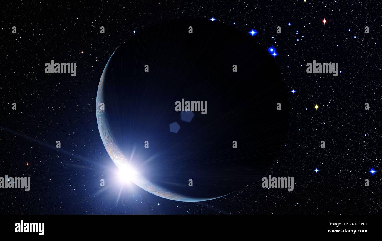 Planet Earth. Abstract cosmic background. Space sunrise. 3D ...