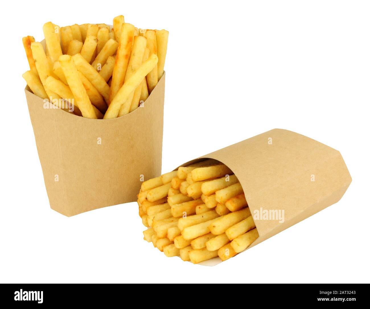 French fries in cardboard scoops isolated on a white background Stock ...