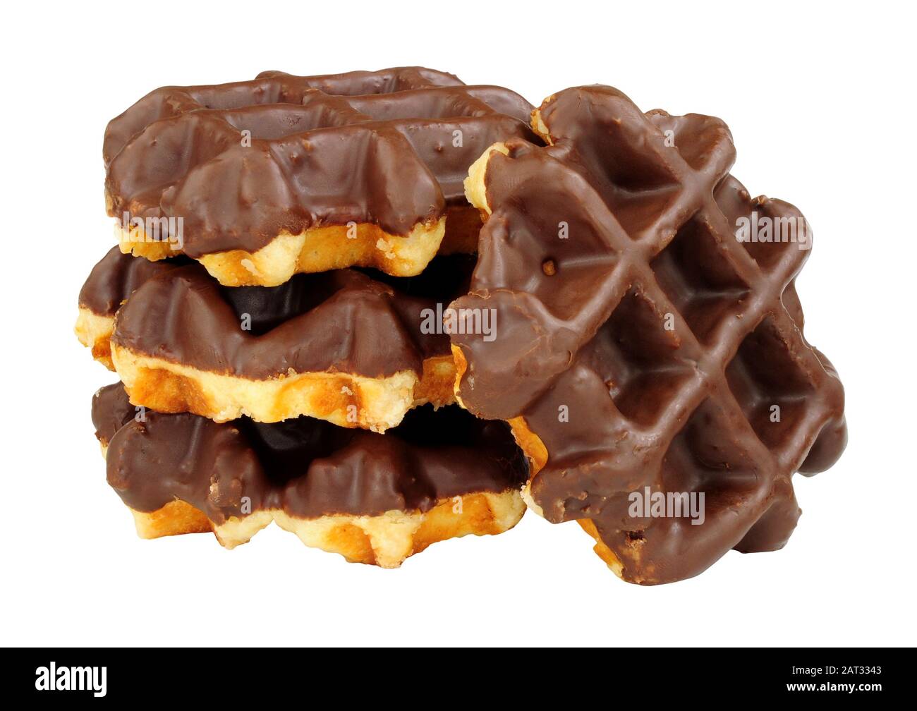 Group of sweet chocolate covered waffles isolated on a white background ...