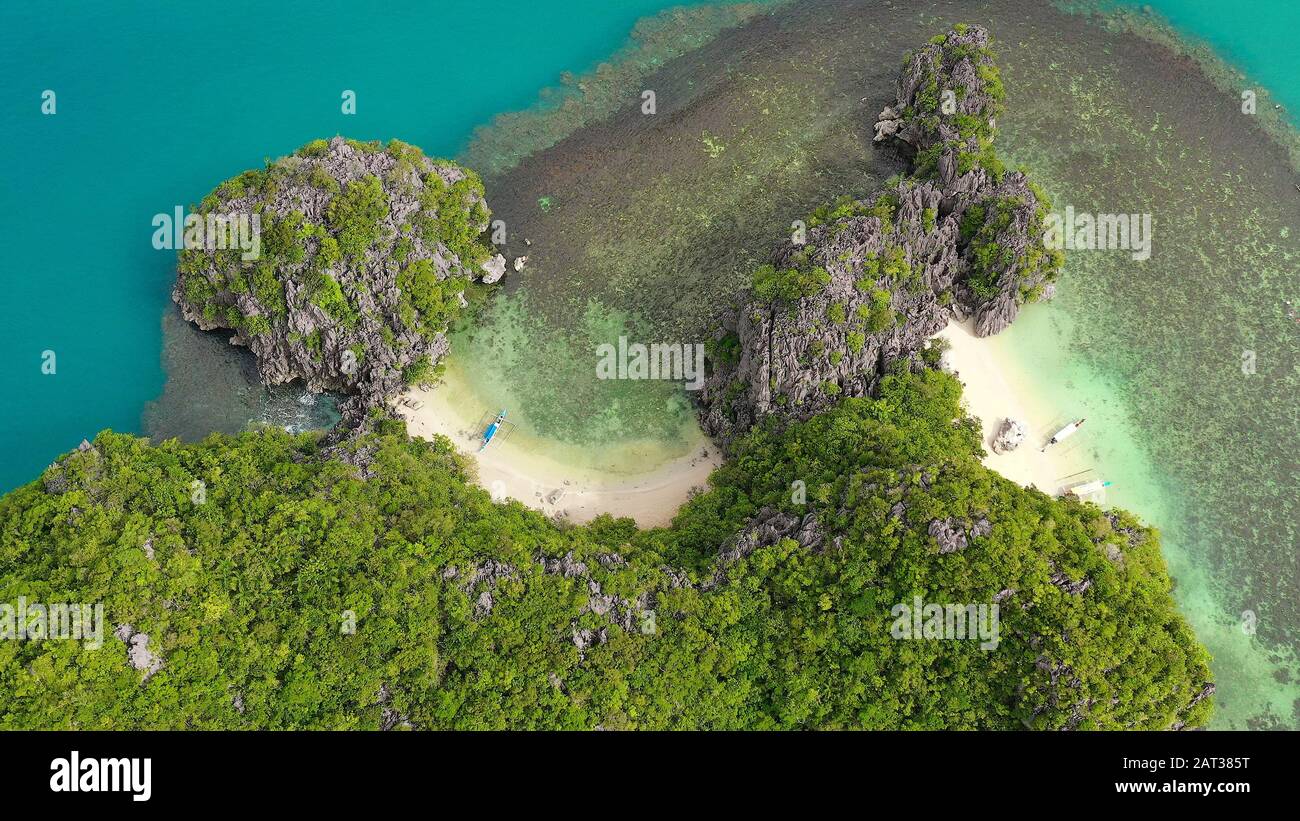 Tropical islands Kagbalinad and blue sea, aerial view . Caramoan ...