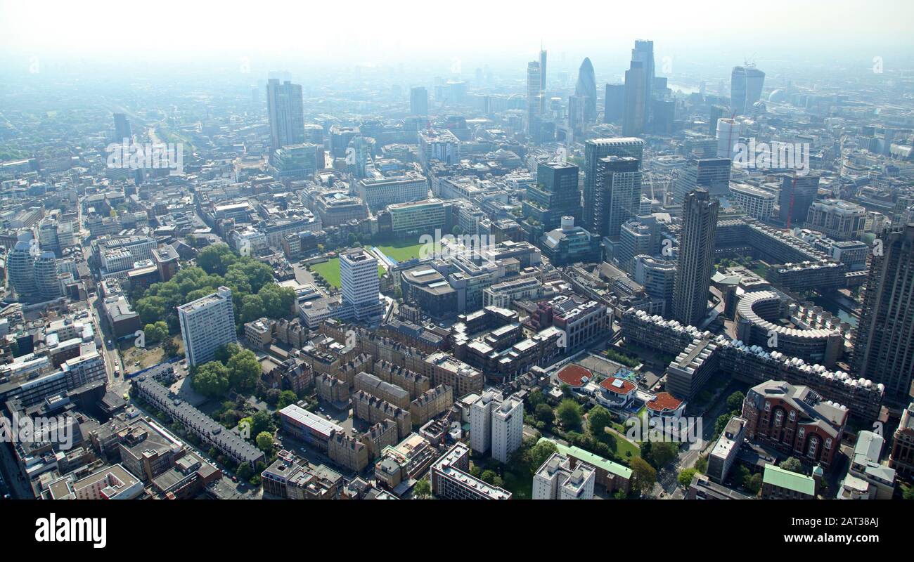 aerial view of the London City skyline from the Barbican / Clerkenwell ...