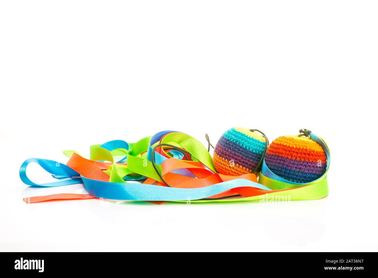 Poi balls, juggling balls with colored bows handmade with multicolored ...