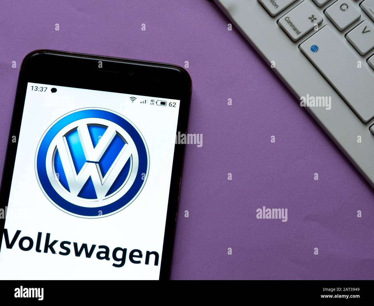 In this photo illustration the Volkswagen logo is seen displayed on a ...