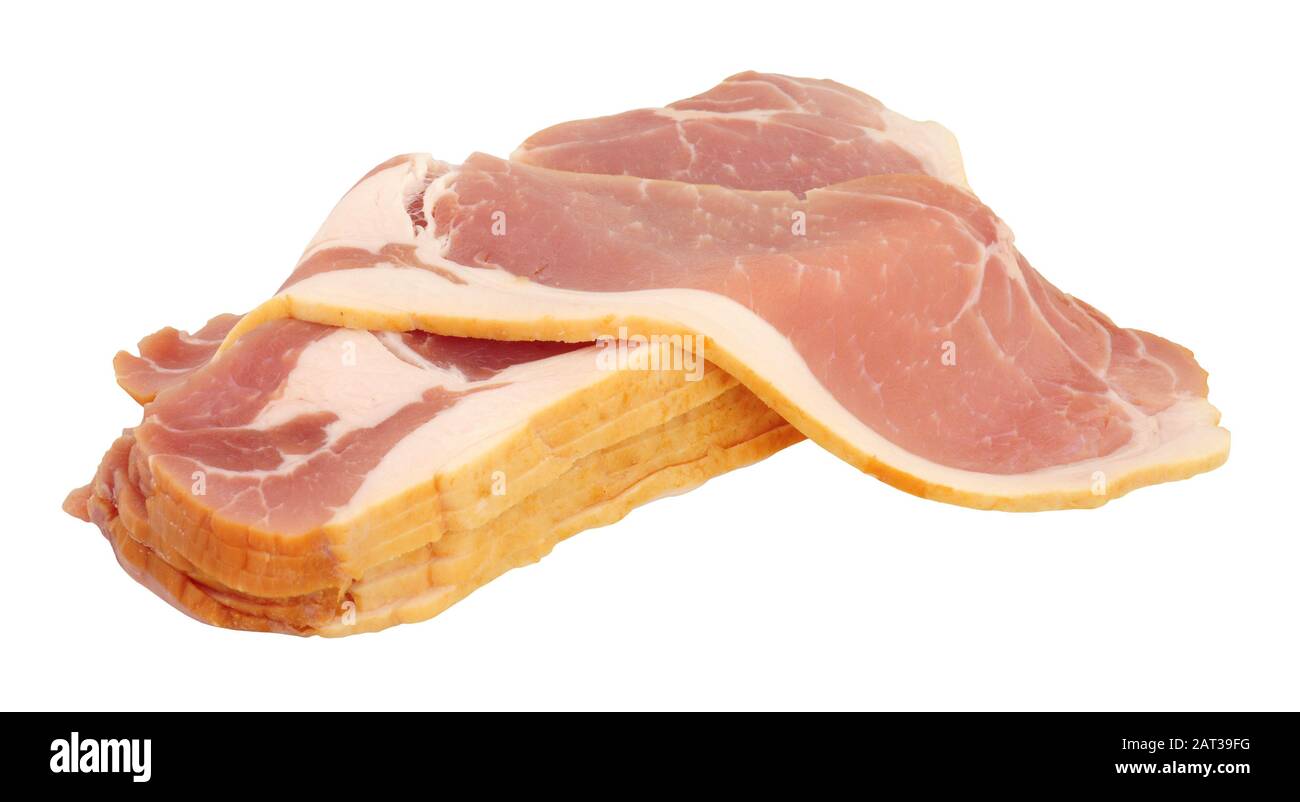 Raw smoked back bacon rashers isolated on a white background Stock ...