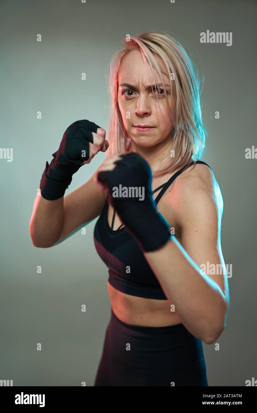Female boxer wrapped hands hi-res stock photography and images - Alamy