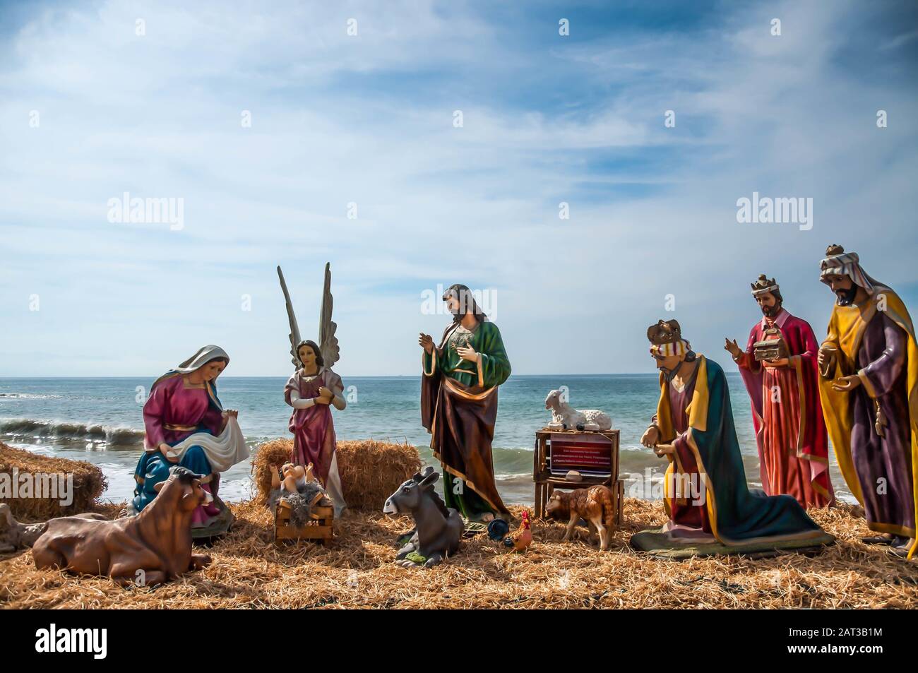Holy figures demonstrating the birth of Christ on the shore of the ...